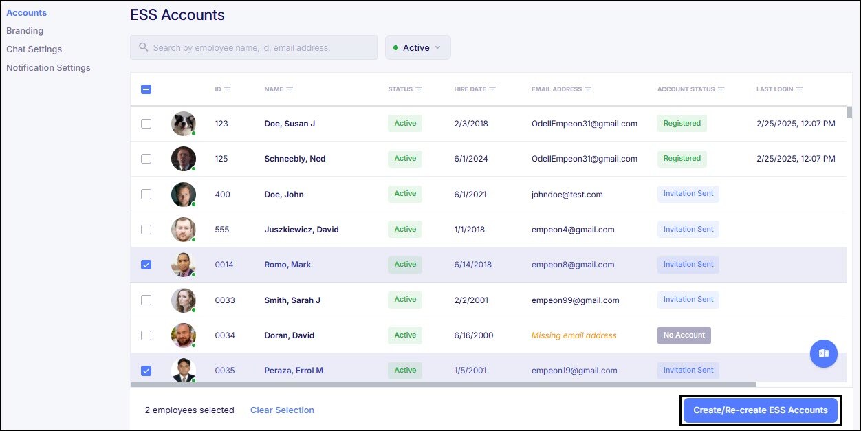 ESS Account Administration
