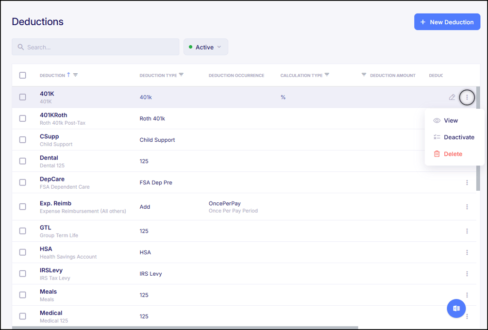 Company Deduction Code Setup