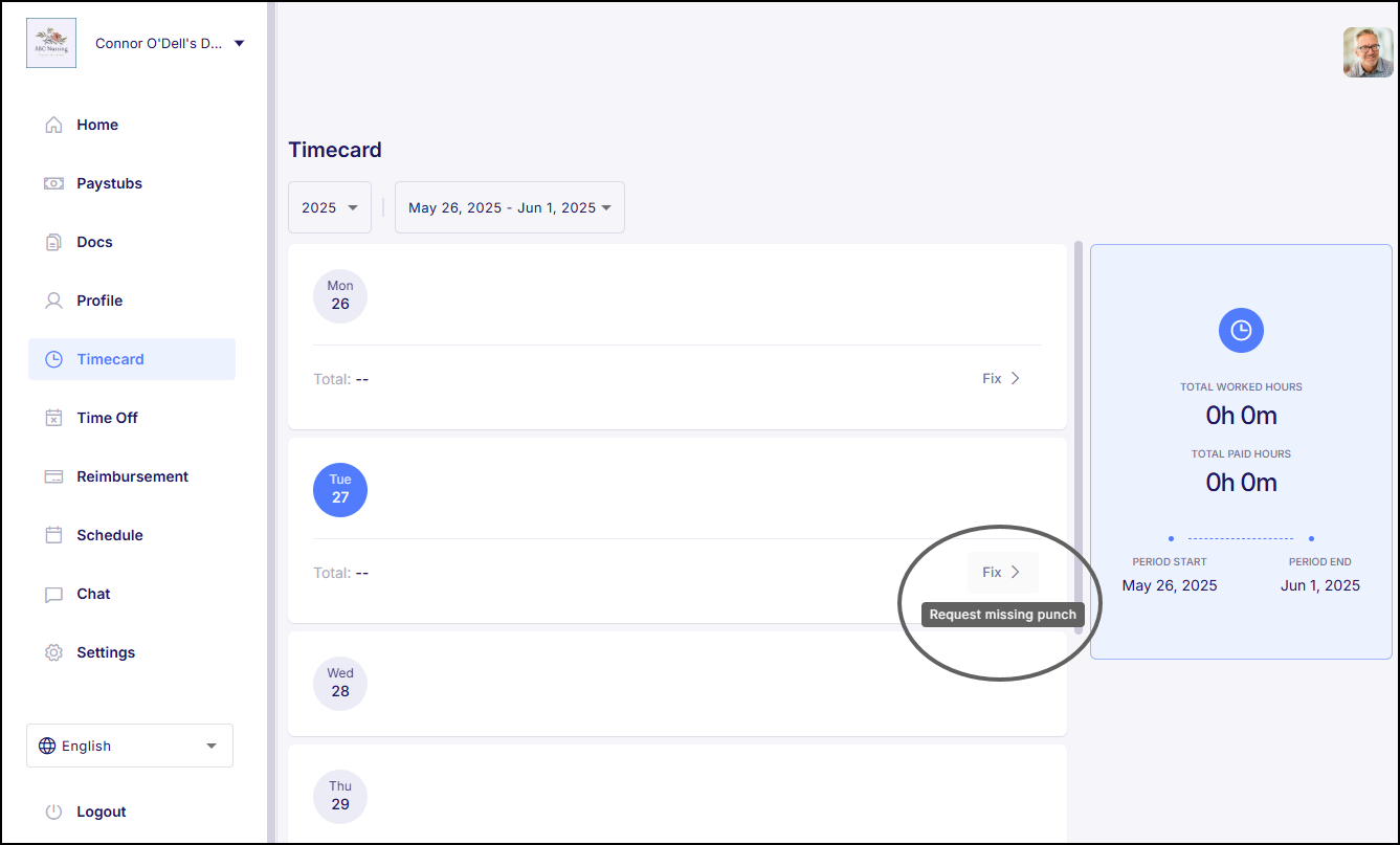 ESS Hub - How to Request a Missed Punch