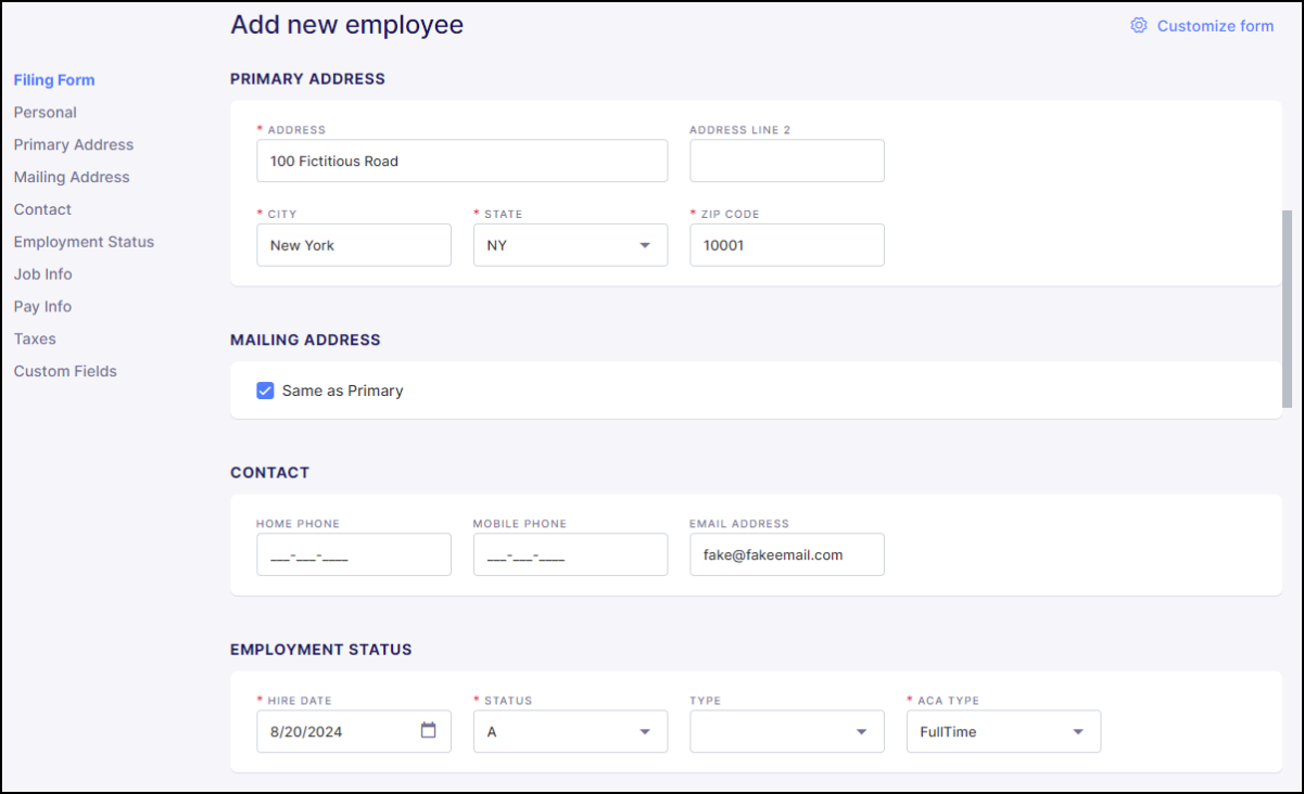 Adding a New Employee