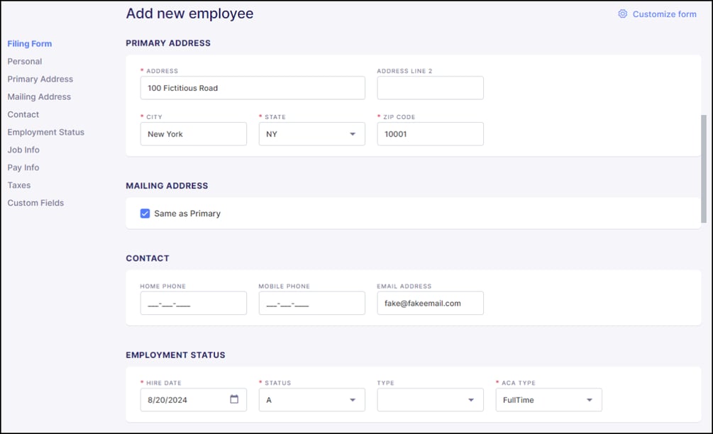 Adding a New Employee