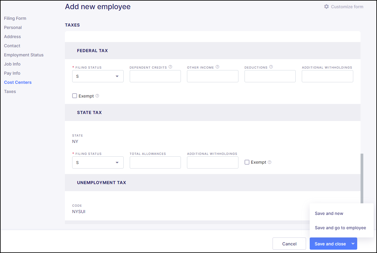 Adding a New Employee