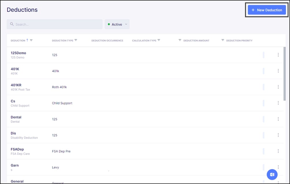Company Deduction Code Setup