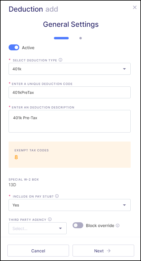 Company Deduction Code Setup