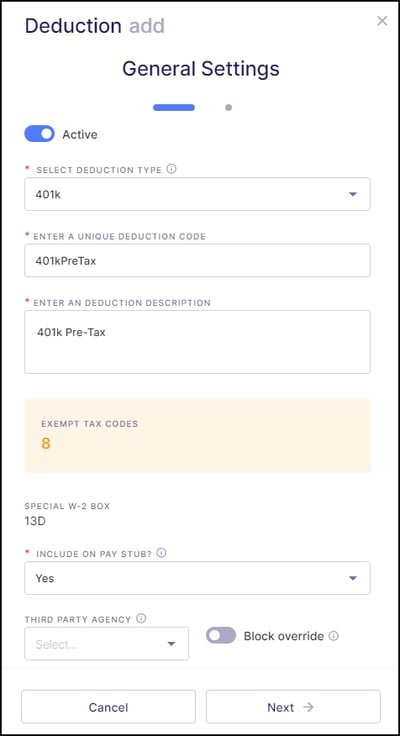 Company Deduction Code Setup