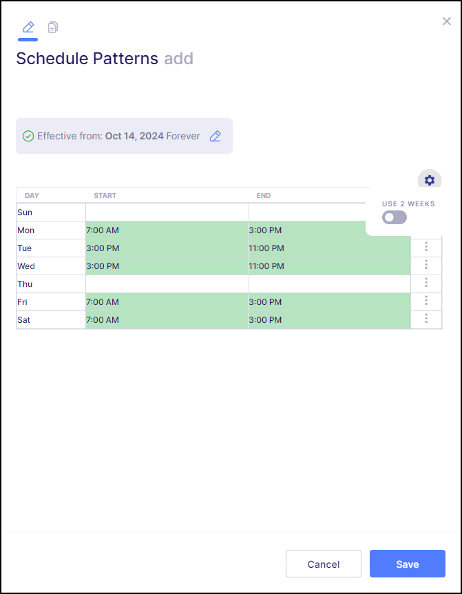 Assigning Schedule Patterns